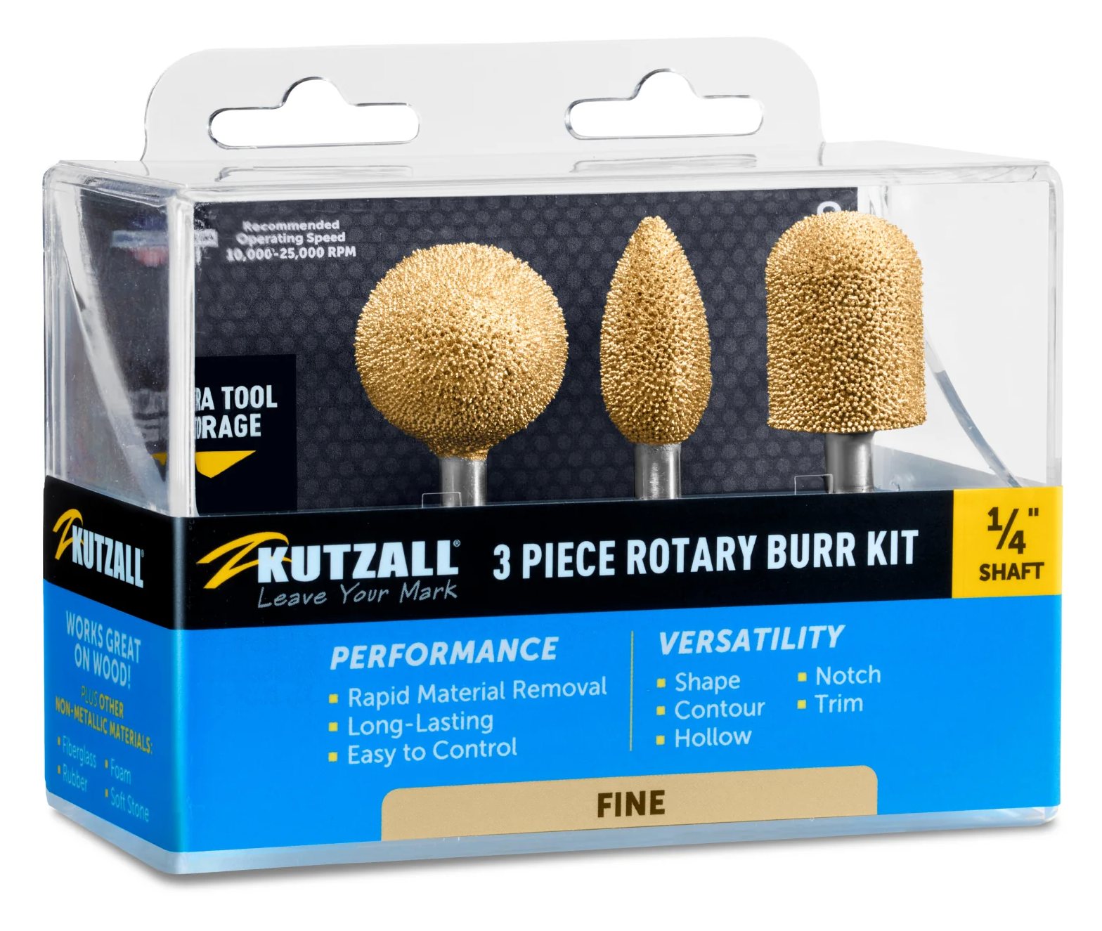 Kutzall 3 Piece Fine 1/4'' Burr Kit - Classic Hand Tools Limited