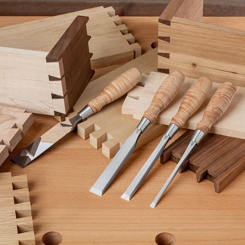 Blue Spruce Optima Bench Chisels - Set of 4 - Curly Maple - Classic ...