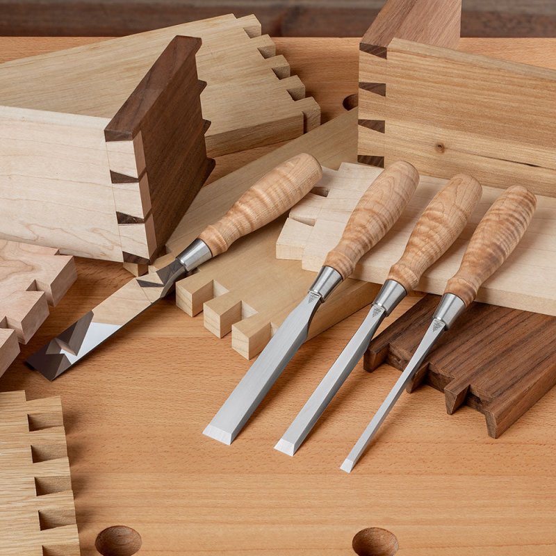 Blue Spruce Optima Bench Chisels - Set of 4 - Curly Maple - Classic ...